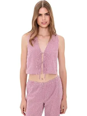 FAVORITE DAUGHTER The Invisible Strings Top In Gingham - Raspberry/white