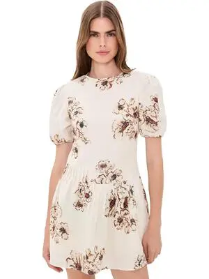 SIR. Freja Puff Sleeve Linen Mini Dress - Rosetta