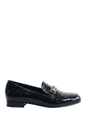 LUNA SELENE Grace Croc Print Patent Leather Loafer - Black