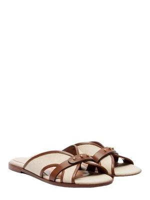 GIANVITO ROSSI Canvas And Leather Trimmed Slides - Brown