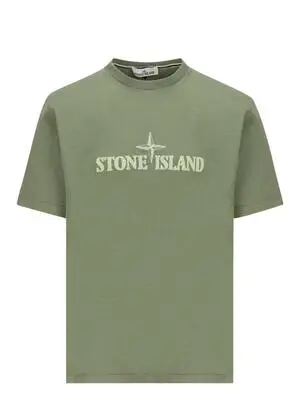 Stone Island Logo-embroidered Cotton T-shirt - Sage