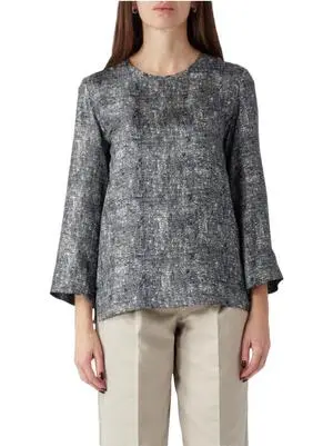 Max Mara Speckled Print Silk Blouse - Black