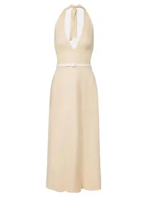 Posse Pamela Halterneck Linen Midi Dress - Nude