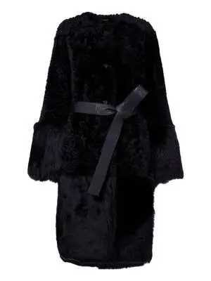 JOSEPH Tina Belted Fur Coat - Black
