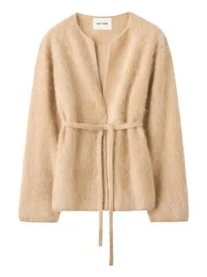 Soft Goat Long-sleeved Wrap Knitwear With Ribbed Trim - Camel