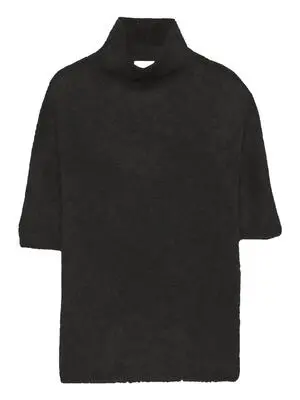 Soft Goat Short-sleeved Turtleneck Sweater - Black