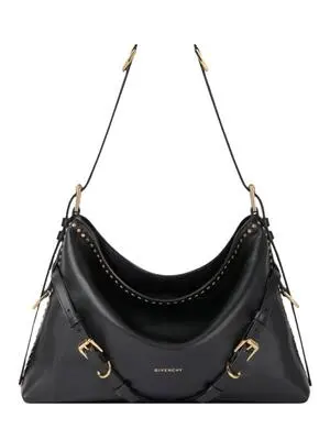 Givenchy Voyou Medium Leather Bag With Gold Finish - Black