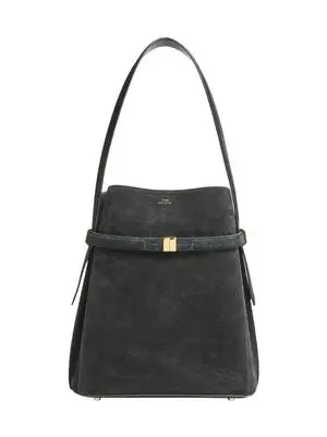 TOTEME Belted Suede Bucket Bag - Black