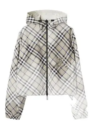 Burberry Checked Hooded Zip-up Reversible Jacket - Gray