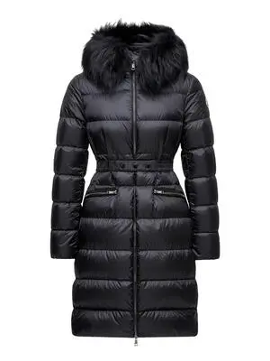 Moncler Hooded Down Jacket With Removable Fur Trim - Black