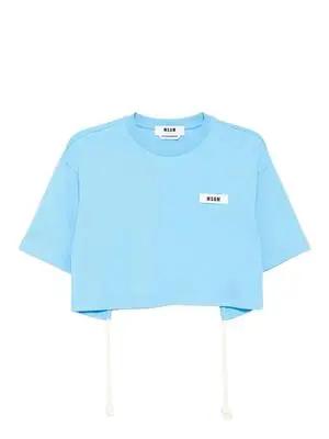 MSGM Open-back T-shirt With Drawstring Detail - Blue
