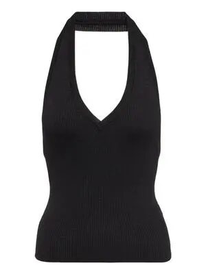 NILI LOTAN Ivey Ribbed-knit Halterneck Silk Top - Black