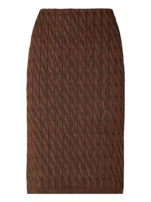 Fendi Straight-cut Midi Skirt With Cable Knit Motif - Brown