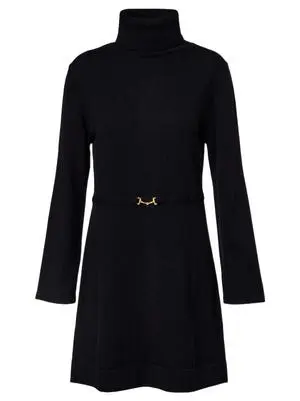 Rixo High-Neck Knit Dress With Belted Detail Black