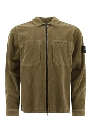 Stone Island Logo Patch Corduroy Overshirt - Biscuit