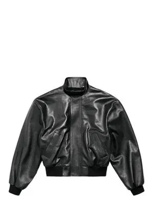 Balenciaga High-neck Leather Bomber Jacket - Black