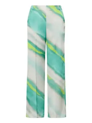 Marella Wide Leg Printed Satin Trousers - Green