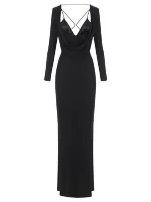 Elisabetta Franchi Draped Maxi Dress With Open Back - Black