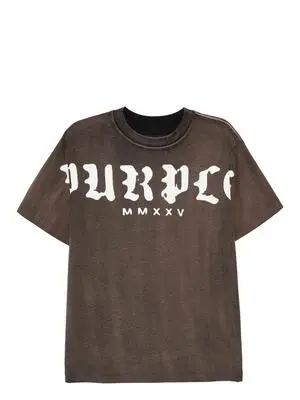 PURPLE BRAND Worn Gothic Wordmark Overdye Tee - Brown