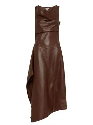 Bottega Veneta Logo Asymmetrical Midi Dress - Brown