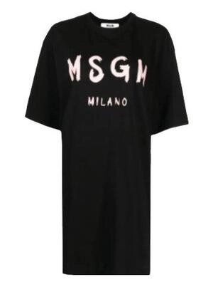 MSGM Logo Print T-shirt Dress - Black