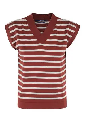 K-WAY Knitted Vest With Striped Logo - Red