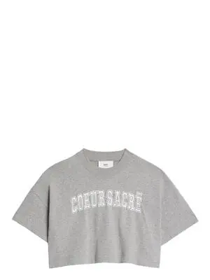 AMI Paris Coeur Sacré Cropped Cotton T-shirt - Gray