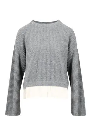 KAOS Patchwork Hem Ribbed Knit Sweater - Gray