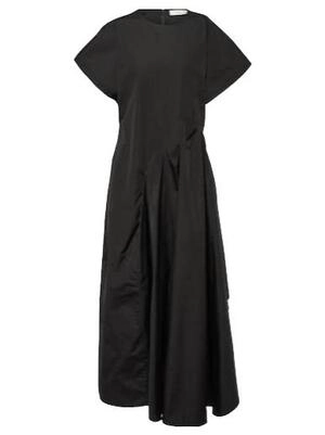 Co Name' Pleated Midi Dress With Short Sleeves And Zip Closure - Black
