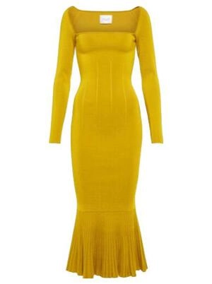 Galvan Atalanta Ribbed-knit Midi Dress - Yellow