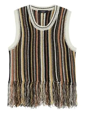 Max Mara Striped Knit Tank Top With Fringe - Black