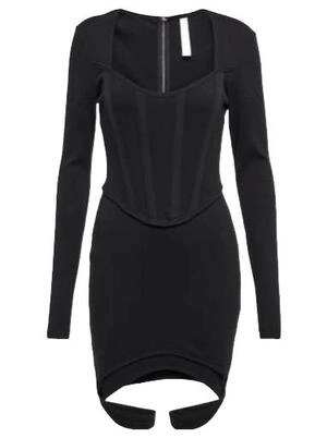 DION LEE Corset Ribbed-knit Cotton Minidress - Black