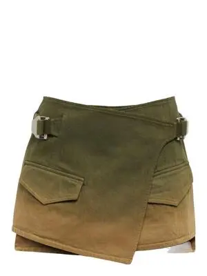 DION LEE Wraparound Denim Mini Skirt With Buckle Details - Green