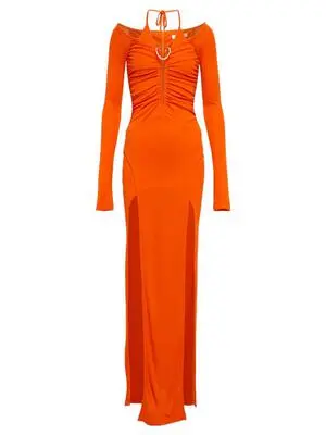 DION LEE One-shoulder Maxi Dress With Ruffles And Slits - Red