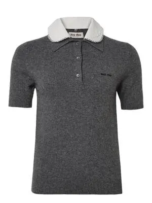Miu Miu Peter Pan Collar Polo Shirt - Black