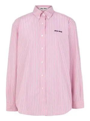 Miu Miu Striped Embroidered Logo Oversized Shirt - Pink