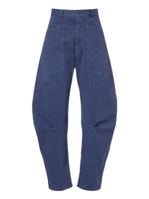 NILI LOTAN Shon Cotton Barrel-leg Pants - Blue