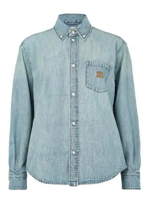 Miu Miu Embroidered Logo Denim Shirt - Green