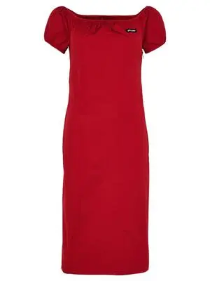 Miu Miu Off-the-shoulder Embroidered Logo Midi Dress - Red