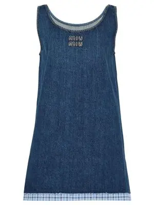 Miu Miu Sleeveless Round Collar Dress With Letter Details - Blue
