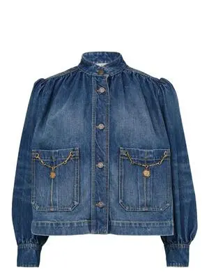 Chloé Denim High Neck Long Sleeve Jacket - Blue