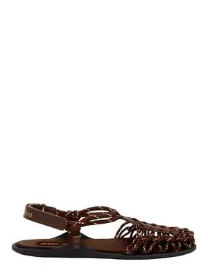 Miu Miu Flat Sandals With Logo Detail - Brown