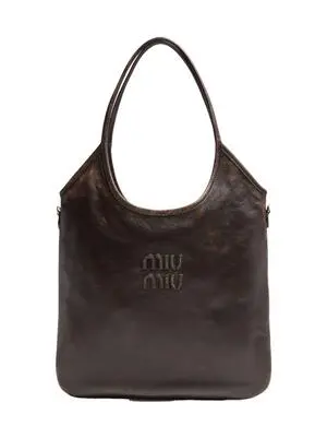 Miu Miu Aged Nappa Leather Ivy Shoulder Bag - Black