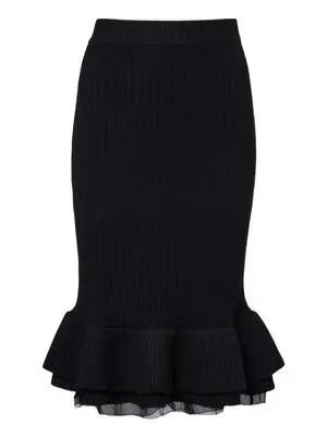 Nina Ricci Peplum Wool-blend Midi Skirt With Ruffle Trim - Black