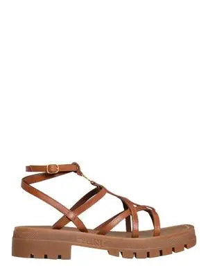Celine Clea Triomphe Strappy Sandal In Calfskin - Tan
