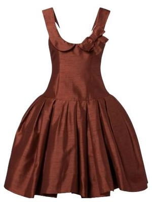 SHUSHU/TONG Bow Detail Pleated Mini Dress - Brown