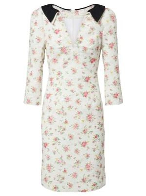 SHUSHU/TONG Floral Midi Dress With Detachable Collar - White