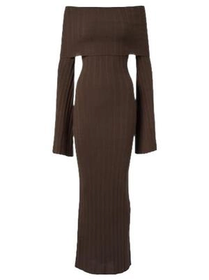 AYA MUSE Off-the-shoulder Long-sleeved Knitted Dress - Green