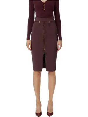 Elisabetta Franchi Midi Skirt With Zip Detail - Merlot