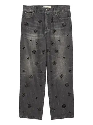 Max Mara Embellished Sequinned Straight Leg Jeans - Black